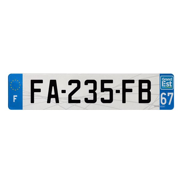 Plaque immatriculation plastique 520 x 110 mm département 67 - Feu Vert